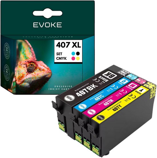 Evoke Set van 4 inktpatronen Epson 407 XL , 45 ml en 2830 pagina's ...