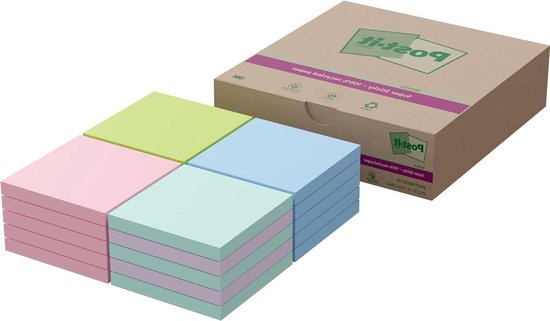 Super Sticky 100% Gerecycleerde Notes - Verschillende Kleuren - 76 mm x ...