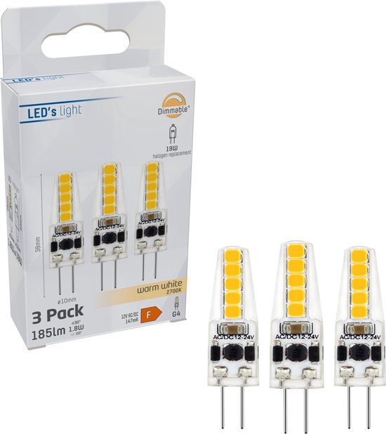 LED's Light G4 LED Lampen - 12V - 1.8W vervangt 20W - Warm wit licht - 3PACK | bol