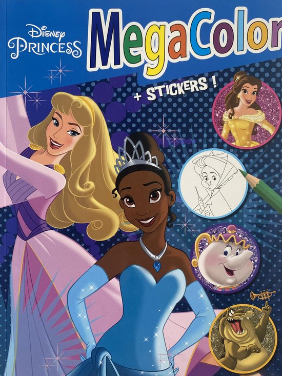 MegaColor Disney kleur- en Stickerboek - Disney Princess - Blauwpaars ...