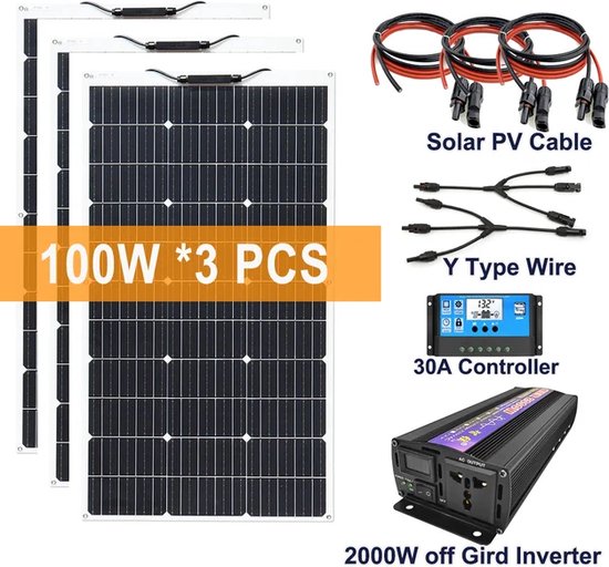 Complete zonne-energie set, 4*100W paneel, 2000w omvormer, 3 stuks met Uit Inver | bol