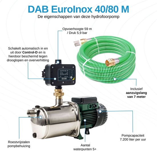 DAB EuroInox 40/80 M + DAB Control-D met aanzuigslang | bol
