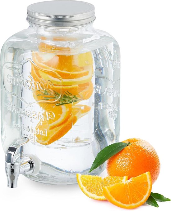 Beverage dispenser with infuser tap & lid - 5 litres glass lemonade tap ...