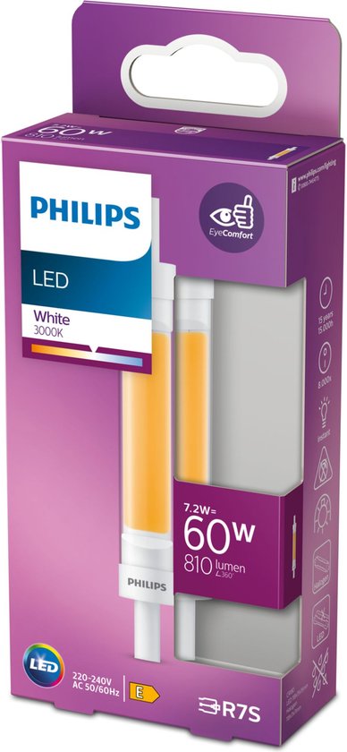Philips LED-lamp - R7s Staaf - 7.2 W - Warmwit - (Ø x l) 15 mm x 118 mm ...