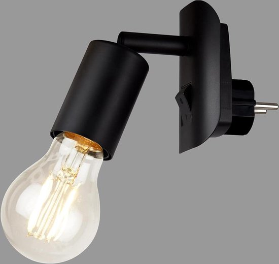 Stekkerlamp metaal zwart IP20 1x E27 max 25 watt incl aan-uit ...
