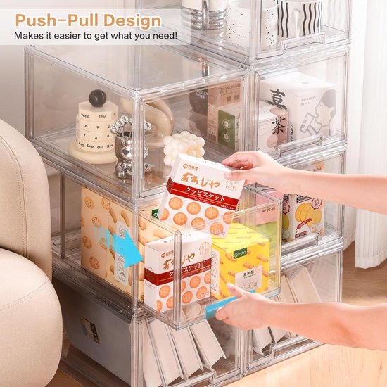 Plastic Stackable Storage Organizer Containers with Pull-Out Tray ...
