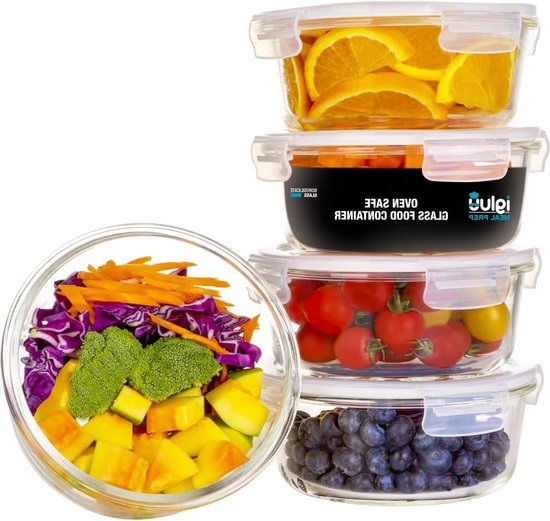 Meal Prep Glass Round Containers with Transparent Air Valve Lids ...