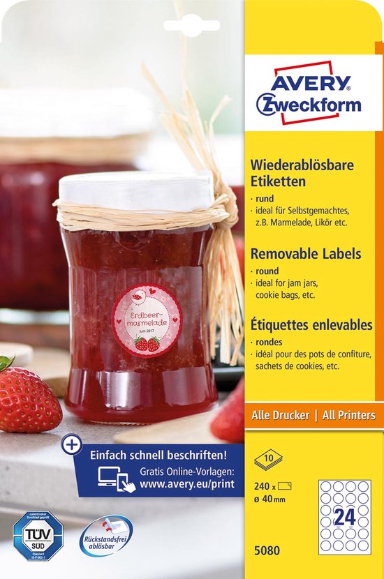 Avery Zweckform ronde etiketten, diameter 40 mm, wit, afneembaar, 240 ...