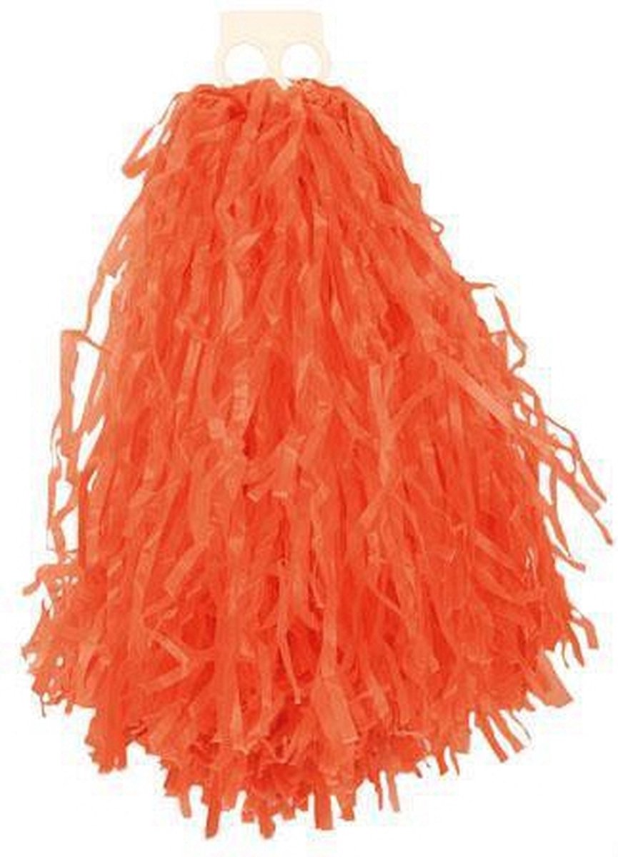 2x Stuks cheerball/pompom oranje met ringgreep 28 cm - Cheerleader ...