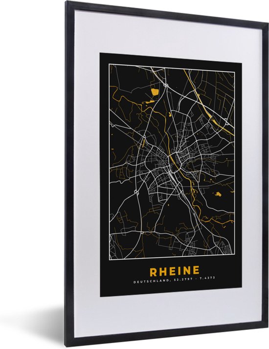 Fotolijst incl. Poster - Stadskaart – Kaart – Rheine – Gold – Duitsland ...