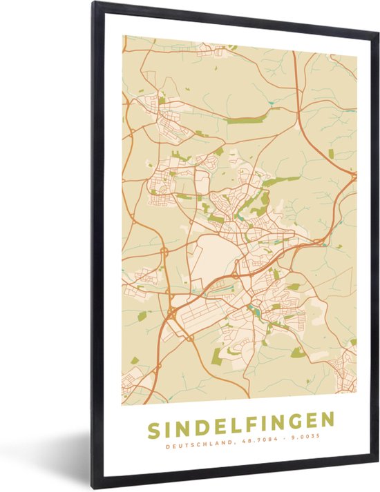 Fotolijst incl. Poster - Plattegrond - Sindelfingen - Kaart ...