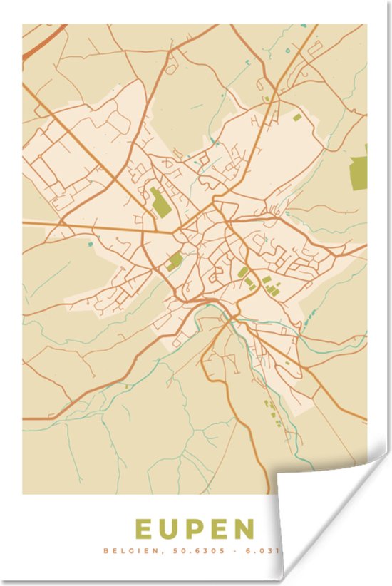 Poster Stadskaart - Plattegrond - Kaart - België - Eupen - 120x180 cm ...