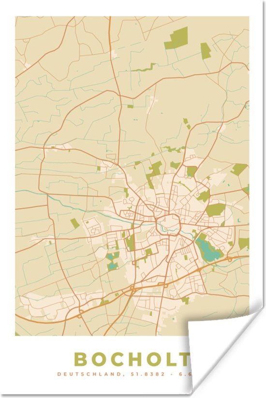 Poster Plattegrond - Vintage - Bocholt - Stadskaart - Kaart - 40x60 cm ...