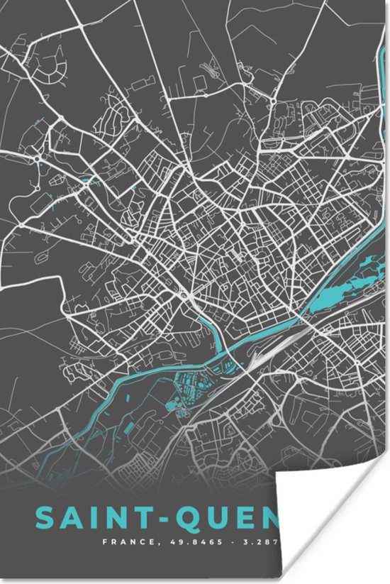 Poster Plattegrond - Stadskaart - Kaart - Saint-Quentin - Frankrijk ...