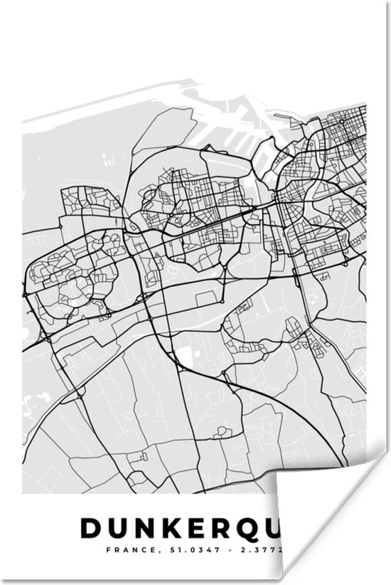 Poster Kaart - Stadskaart - Dunkerque - Plattegrond - Frankrijk ...
