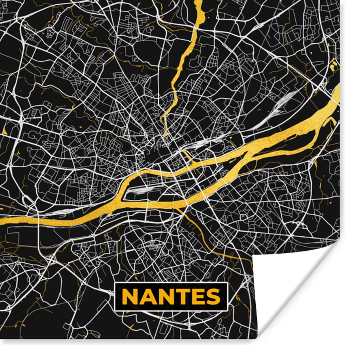 Poster Nantes – Plattegrond – Frankrijk – Kaart – Stadskaart - 50x50 cm ...