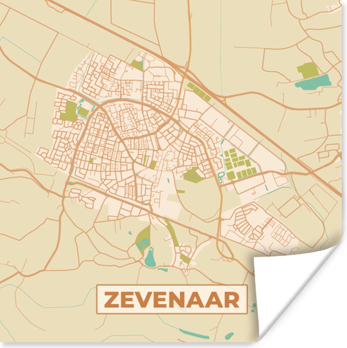 Poster Zevenaar - Kaart - Plattegrond - Stadskaart - 50x50 cm | bol