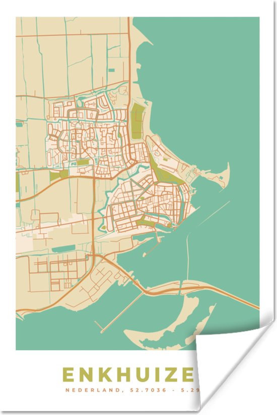 Poster Enkhuizen - Stadskaart - Plattegrond - Kaart - 80x120 cm | bol