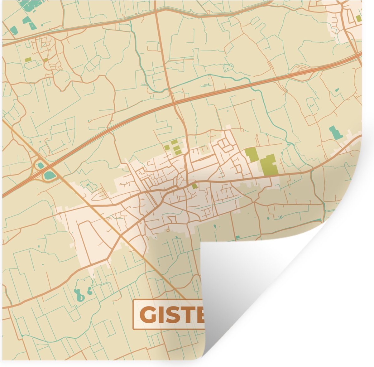 Muurstickers - Vintage - Kaart - Plattegrond - Gistel - Stadskaart ...