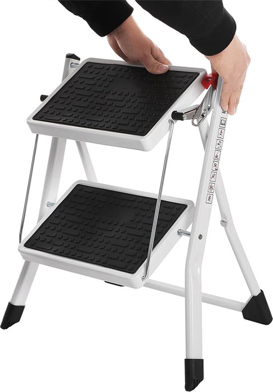 2-Trede ladder - Vouwladder - Breedte 20 cm - Antislip rubber - Met ...