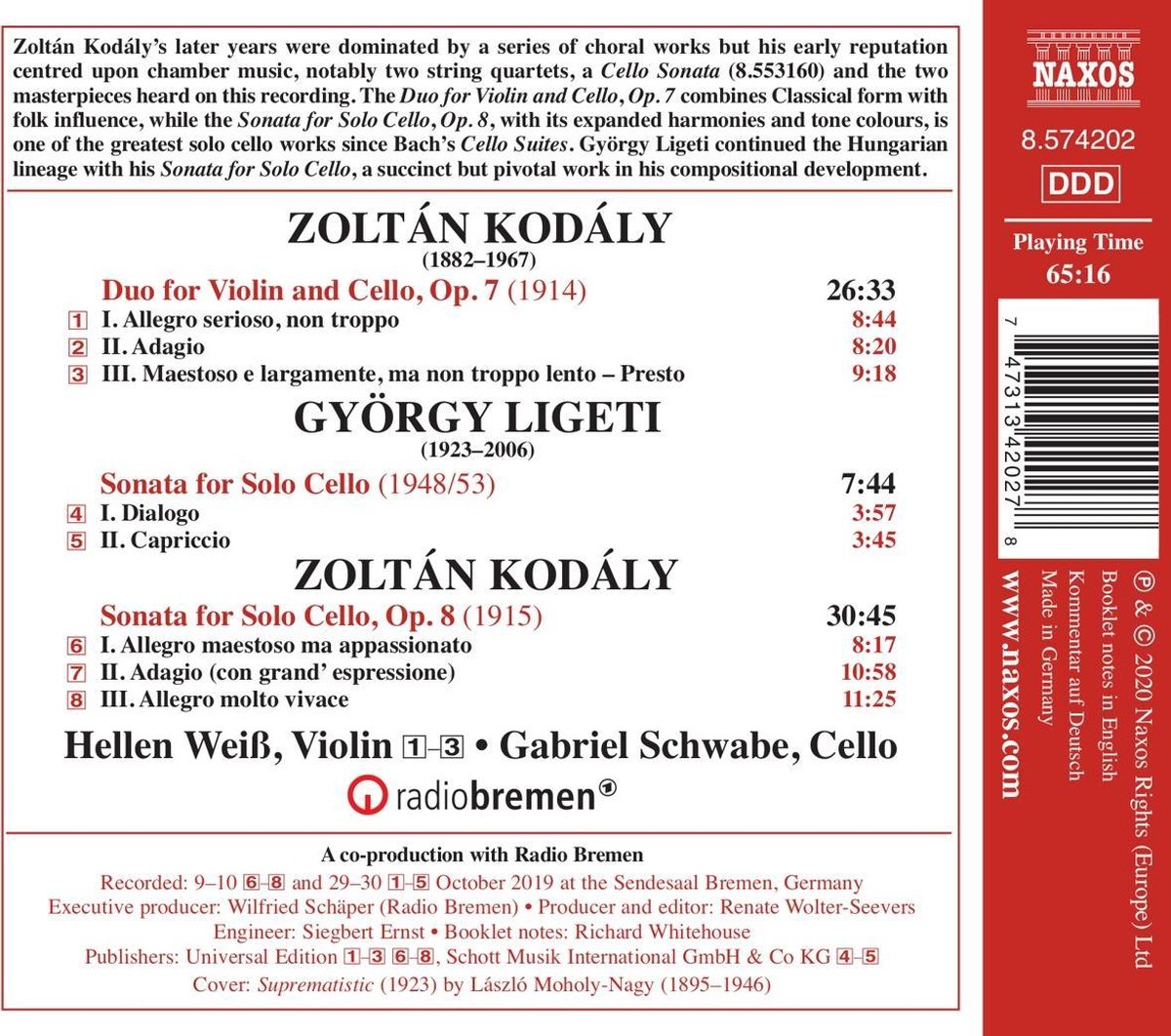 Gabriel Schwabe - Hellen Weib - Zoltan Kodaly: Sonata For Solo Celloduo ...