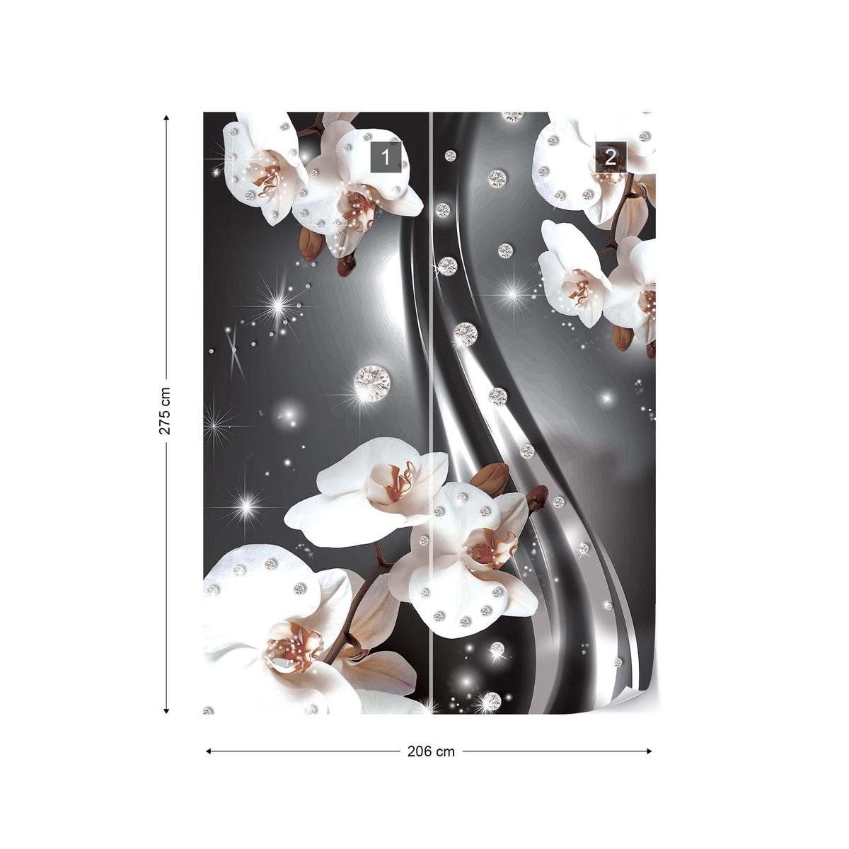 Fotobehang Flowers Orchids Pattern | XXL - 206cm x 275cm | 130g/m2 Vlies | bol