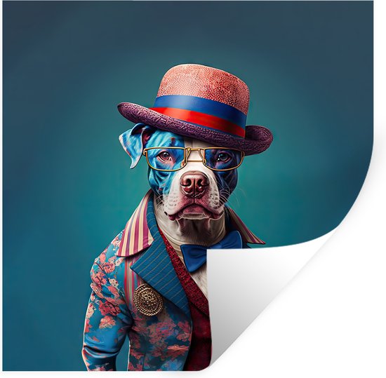 Muurstickers - Sticker Folie - Hond - Hoed - Colbert - Bloemen - Blauw - 50x50 cm -... | bol.com