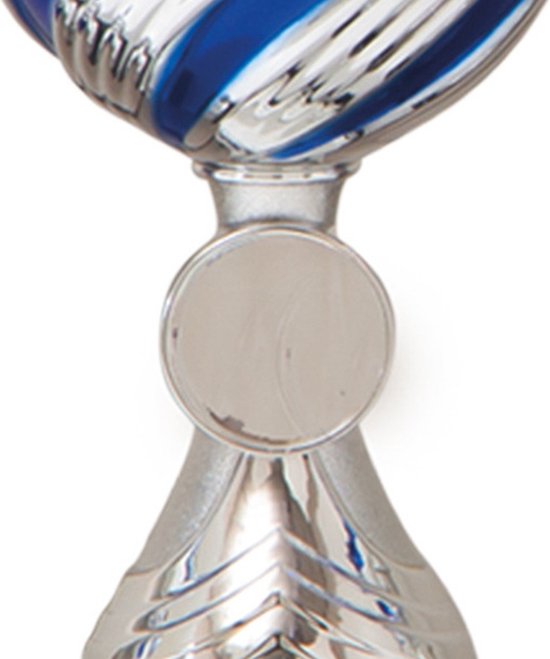 Trofee/prijs beker - zilver - blauwe lijnen - kunststof - 19 x 10 cm ...