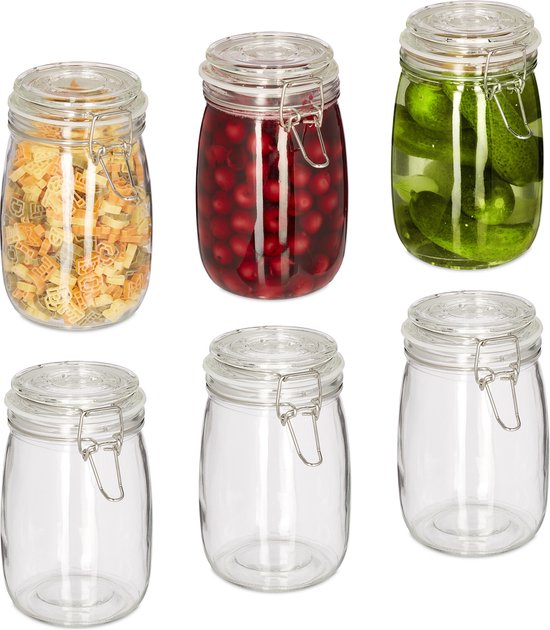 Relaxdays weckpot glas - set van 6 - 1000 ml - met beugel - inmaakpot ...