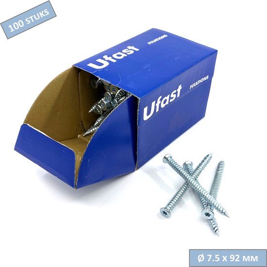 UFAST kozijnschroef Ø 7.5 x 92 mm - Platte kop - Verzinkt - Torx - 100 ...
