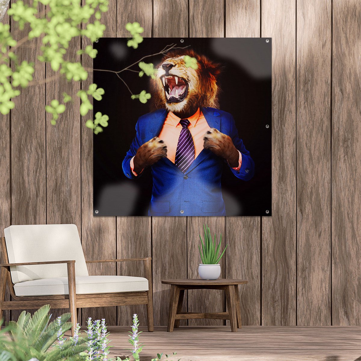 Gards Tuinposter Leeuw in Pak - Leeuwenkop - 100x100 cm - Tuindoek ...