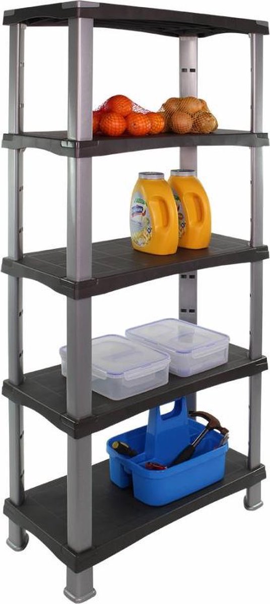 Kunststof opbergrek met 5 in hoogte verstelbare etages antraciet | bol.com