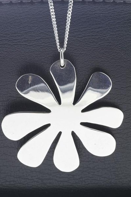 Zilveren Bloem abstract XL ketting hanger | bol.com
