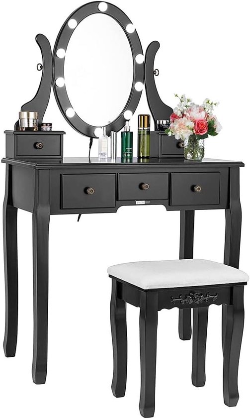 Make-upset met 10 ledlampen, kaptafel met 360° draaibare verlichte ...