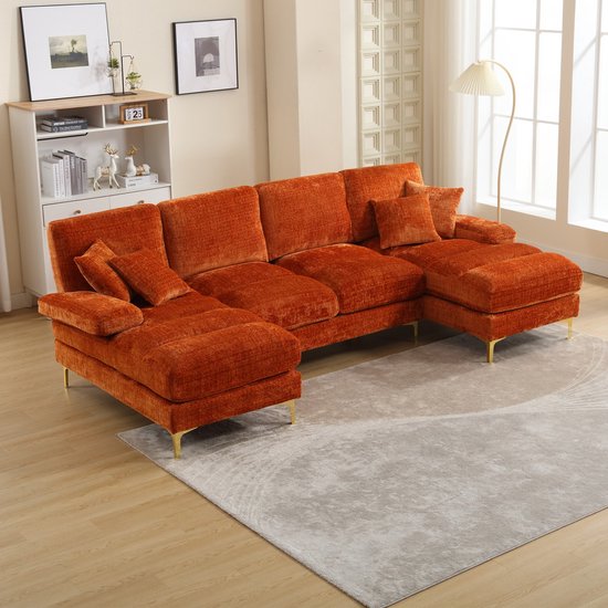 Sweiko Grote U-vormige Bank - Chenille stof - Dubbele chaise longue ...