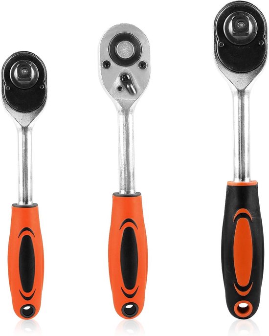 3-delige set omschakelbare ratel 1/4 inch 3/8 inch 1/2 inch -... | bol