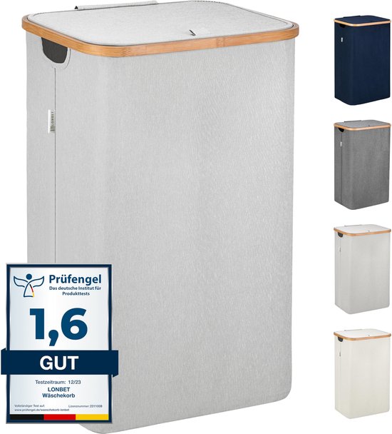 LONBET Wasmand met deksel 100L groot - Stijlvolle wasmand Ademend met ...