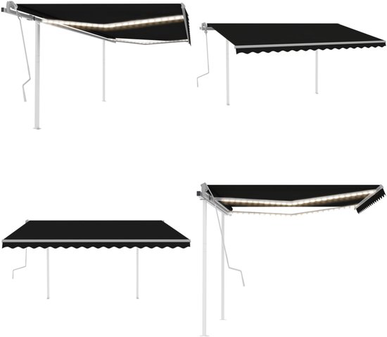 vidaXL Luifel handmatig uittrekbaar met LED 4x3 m antracietkleurig ...