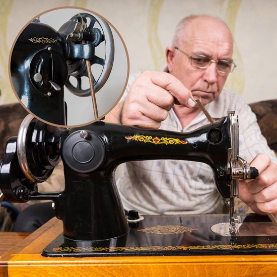 6 mm lederen riem met haak 183 cm - compatibel met pedaalnaaimachines ...