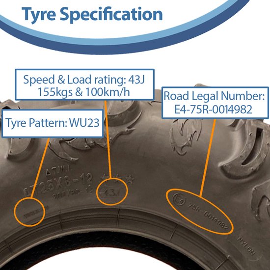 25x8.00-12 (205/80-12) 6-delige ATV-band WU23 OBOR Scoprio 43J Road ...