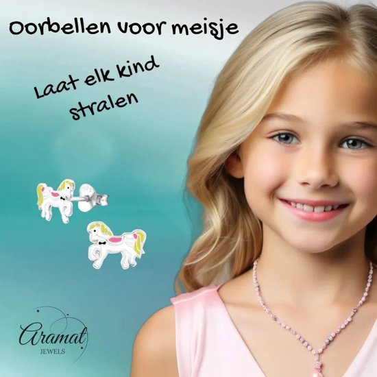 Aramat Jewels-Oorbellen-Zilveren Paarden Oorbellen - Wit/Geel Emaille ...