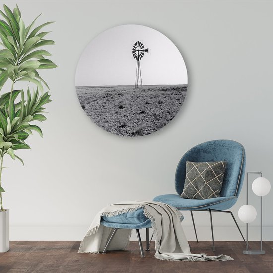 Windmolen in open landschap - Windmolen wanddecoratie rond - Wandbord ...