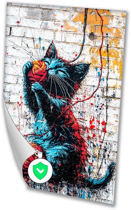 Kat met bol garen street art - Kat posters - Poster dieren - Street Art ...