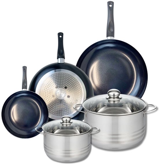 Set van 3 Elo Prima Brillant kookpannen 20, 28 en 32 cm en 2 braadpannen 20 en 24 cm | bol