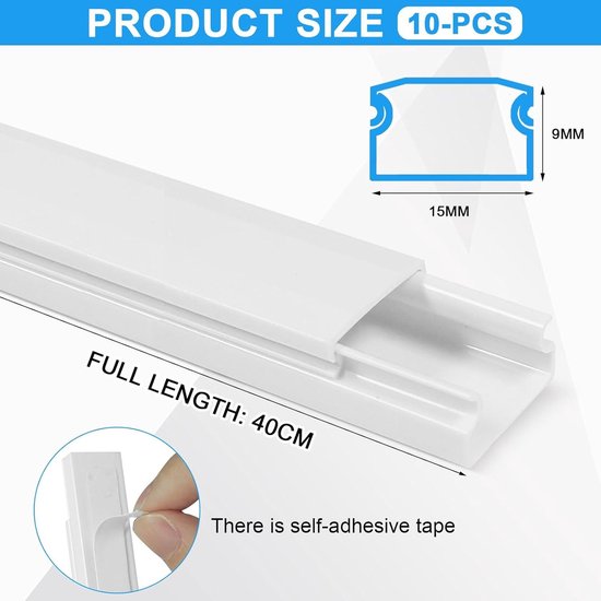 Pack of 10 Self Adhesive Mini Cable Tray White 40 cm x 10 Pieces - 4 m ...