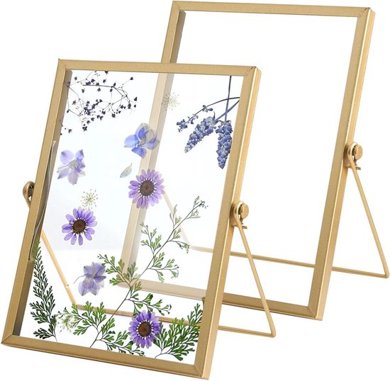 15 x 20 cm Double-Sided Glass Frame for Pressed Flowers | Gold Metal ...