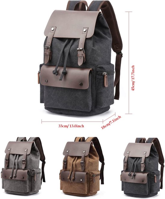 Vintage Canvas Rugzak voor Laptop en Reizen - Duurzaam en Stijlvol | bol