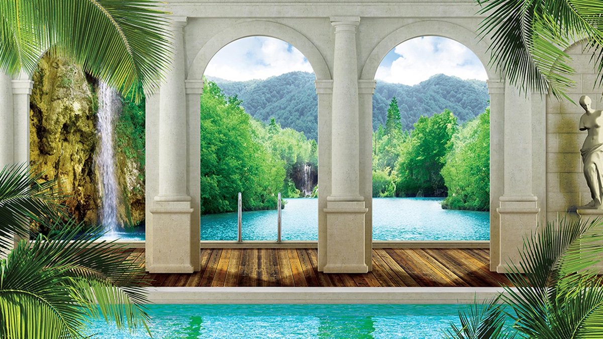 Tropical pool Arches Photo Wallcovering | bol.com