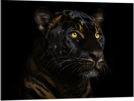 Acrylglas - Opzijkijkende Zwarte Tijger tegen Zwarte Achtergrond - 100x75 cm Foto op... | bol