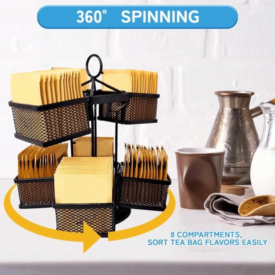 Tea Bag Holder Organizer with 2 Levels - Rotating Tea Box with 8 ...